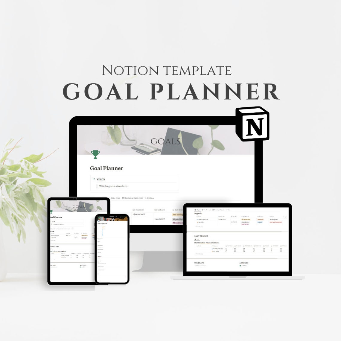 Notion Goal Planner Template Goal Tracker Notion Dashboard Life Planner ...
