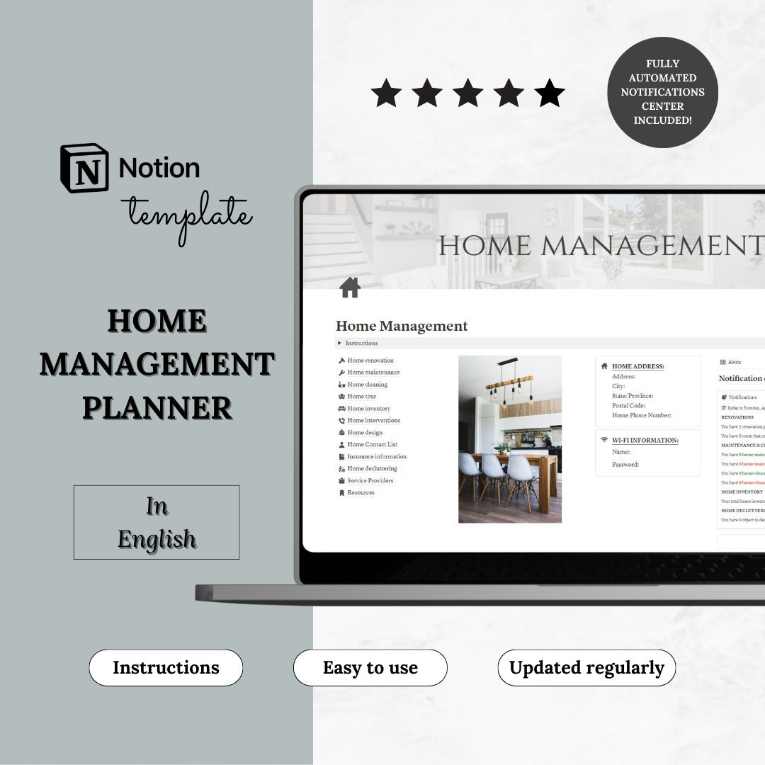 Notion Template Home Management, Notion Life Planner, Cleaning Tracker ...