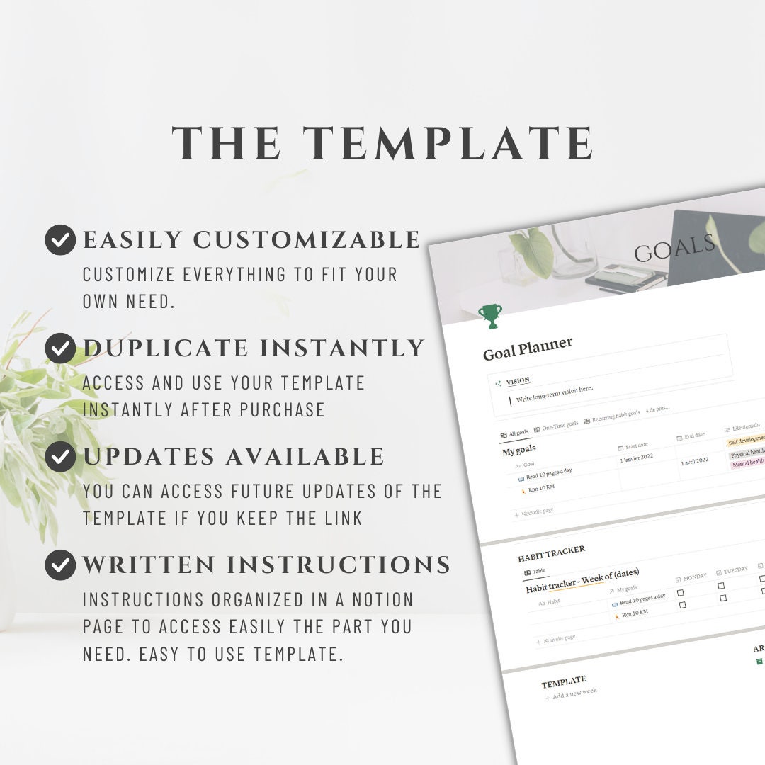 Notion Goal Planner Template Goal Tracker Notion Dashboard Life Planner ...