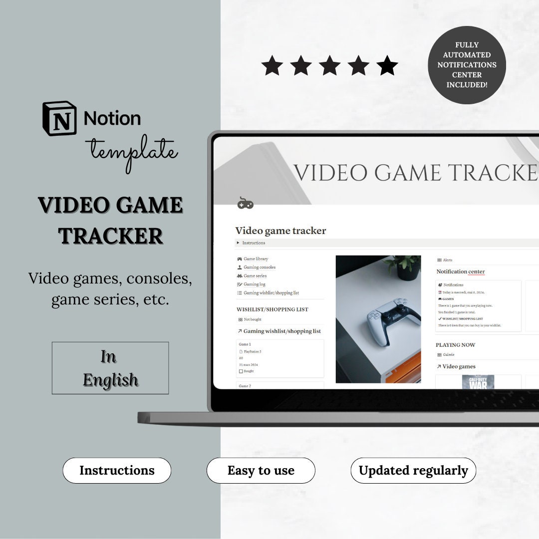 Notion Template Video Game Tracker, Gaming Journal Notion Dashboard ...