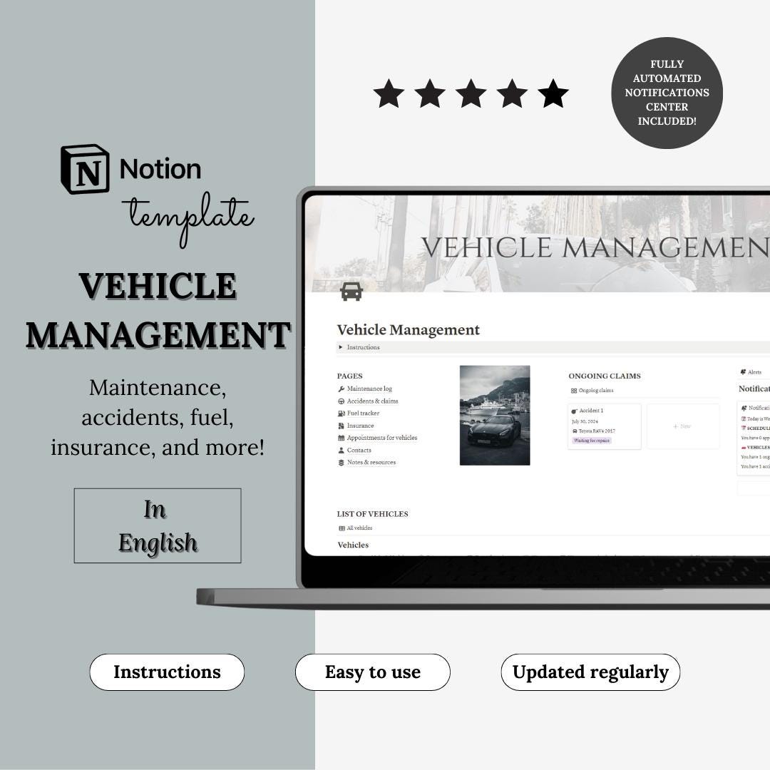 Notion Template Vehicle Management | Maintenance Log, Fuel Tracker ...