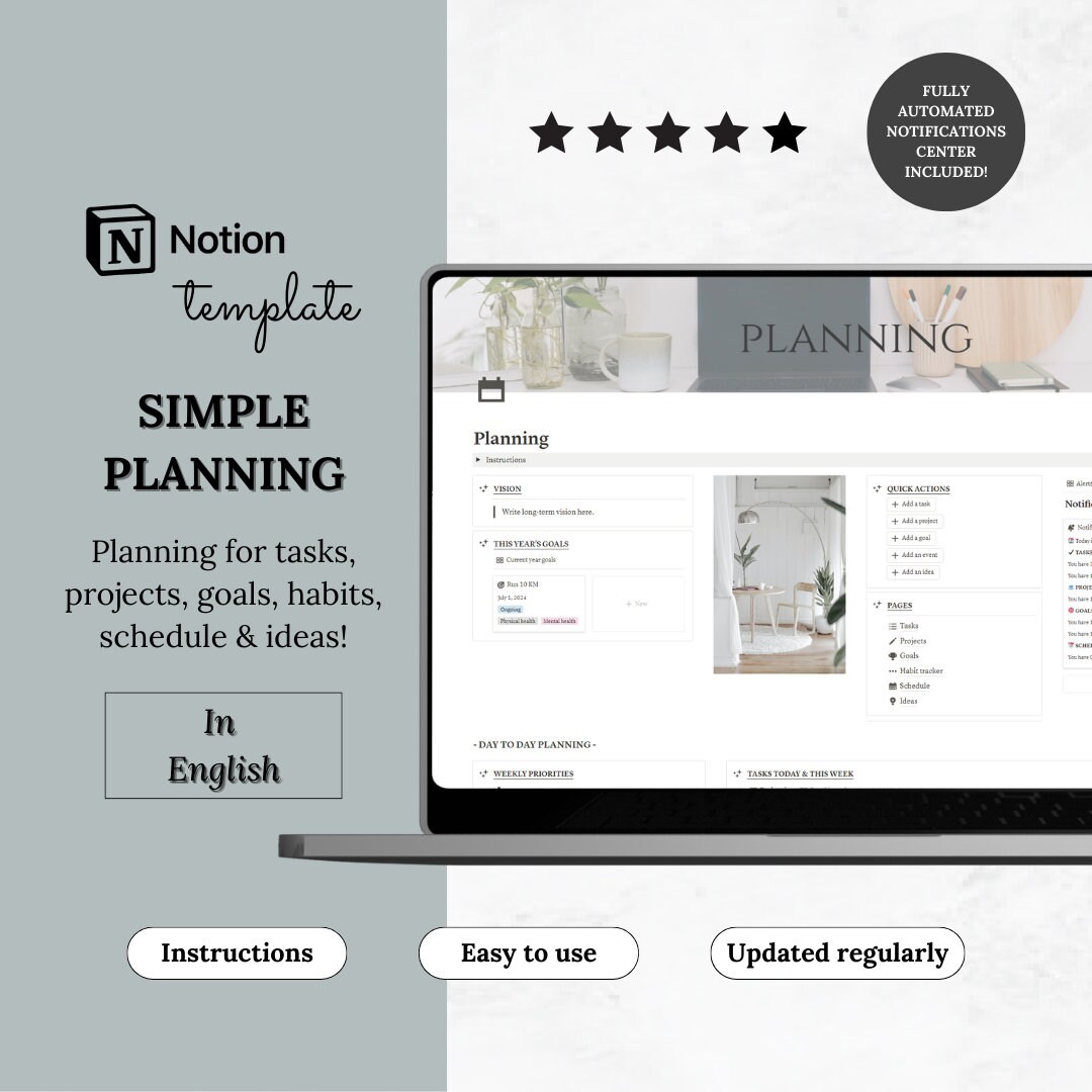 Notion Template Yearly Planner | Goal Tracker, Task Manager, Project ...
