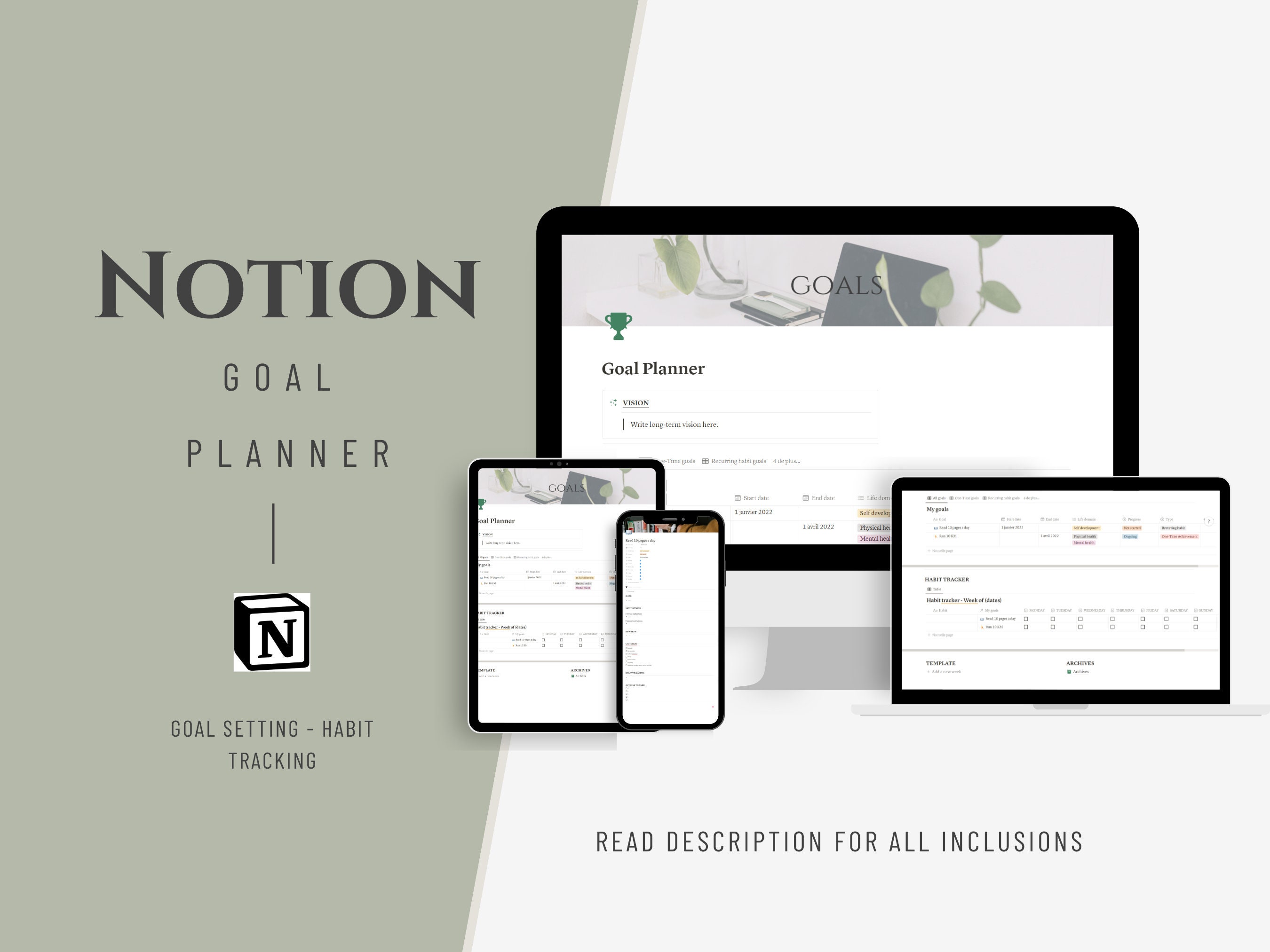 Notion Goal Planner Template Goal Tracker Notion Dashboard - Etsy
