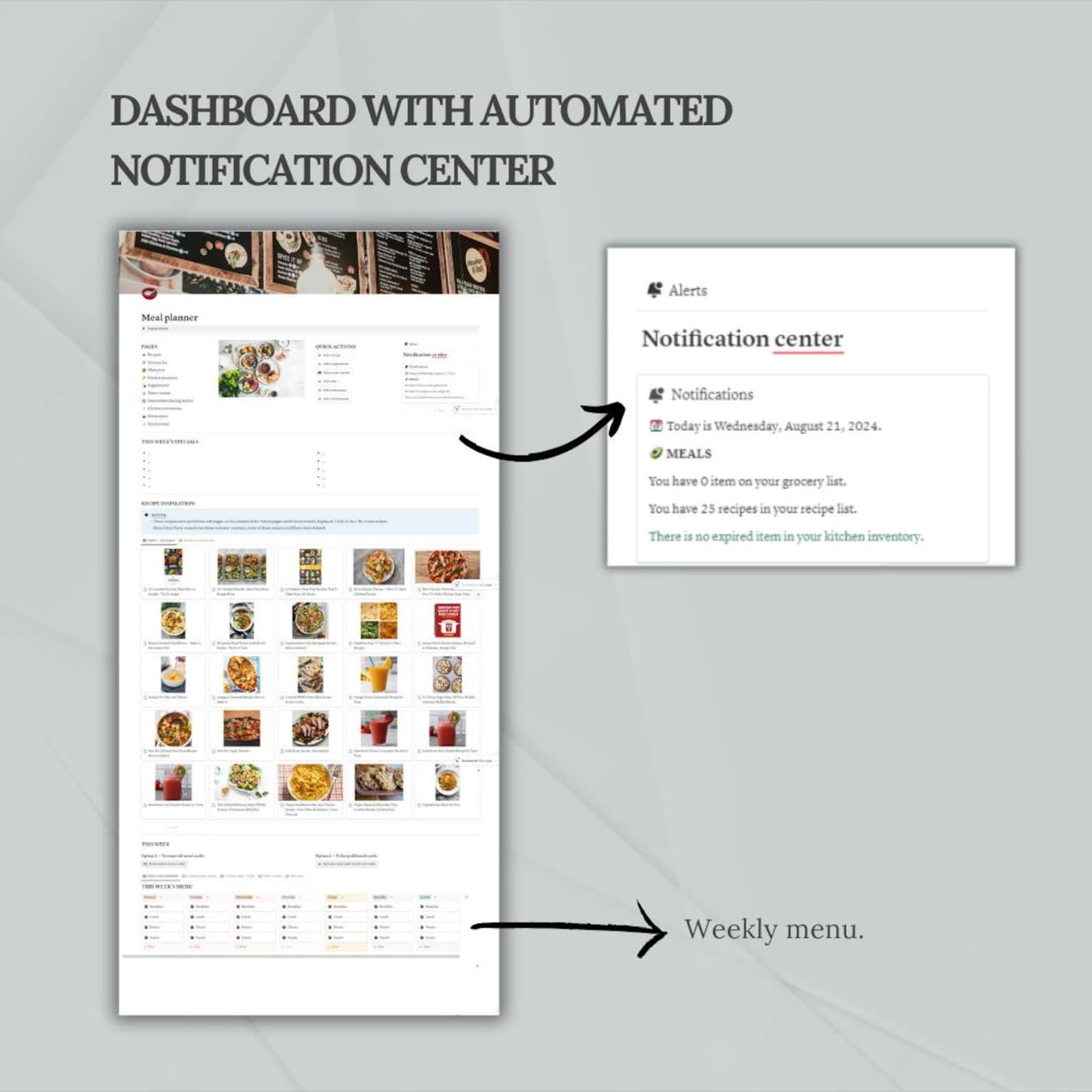 Notion Template Meal Planner, Weekly Meal Plan Notion Planner, Grocery ...
