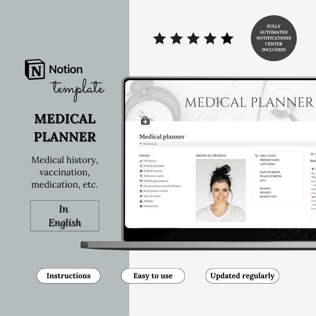 Notion Template Medical Planner, Notion Health Dashboard, Notion ...