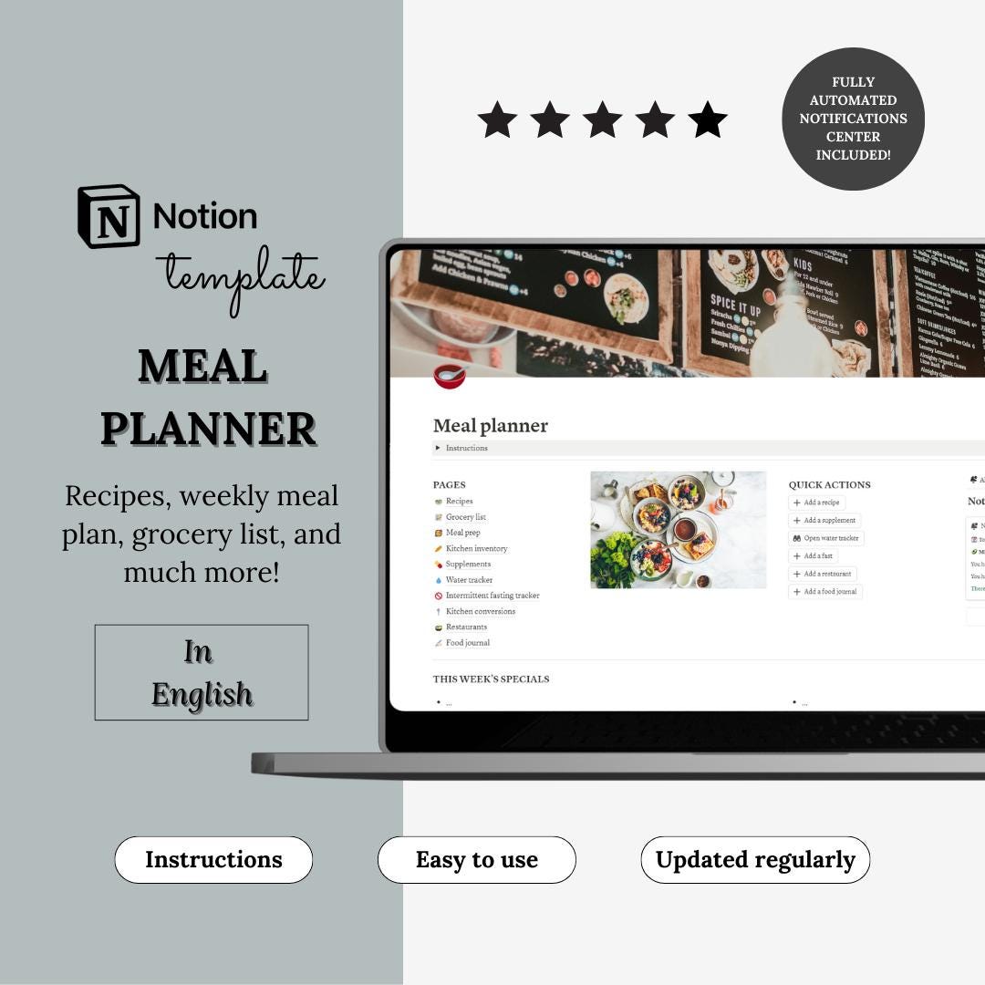 Notion Template Meal Planner | Digital Recipe Book, Grocery List ...