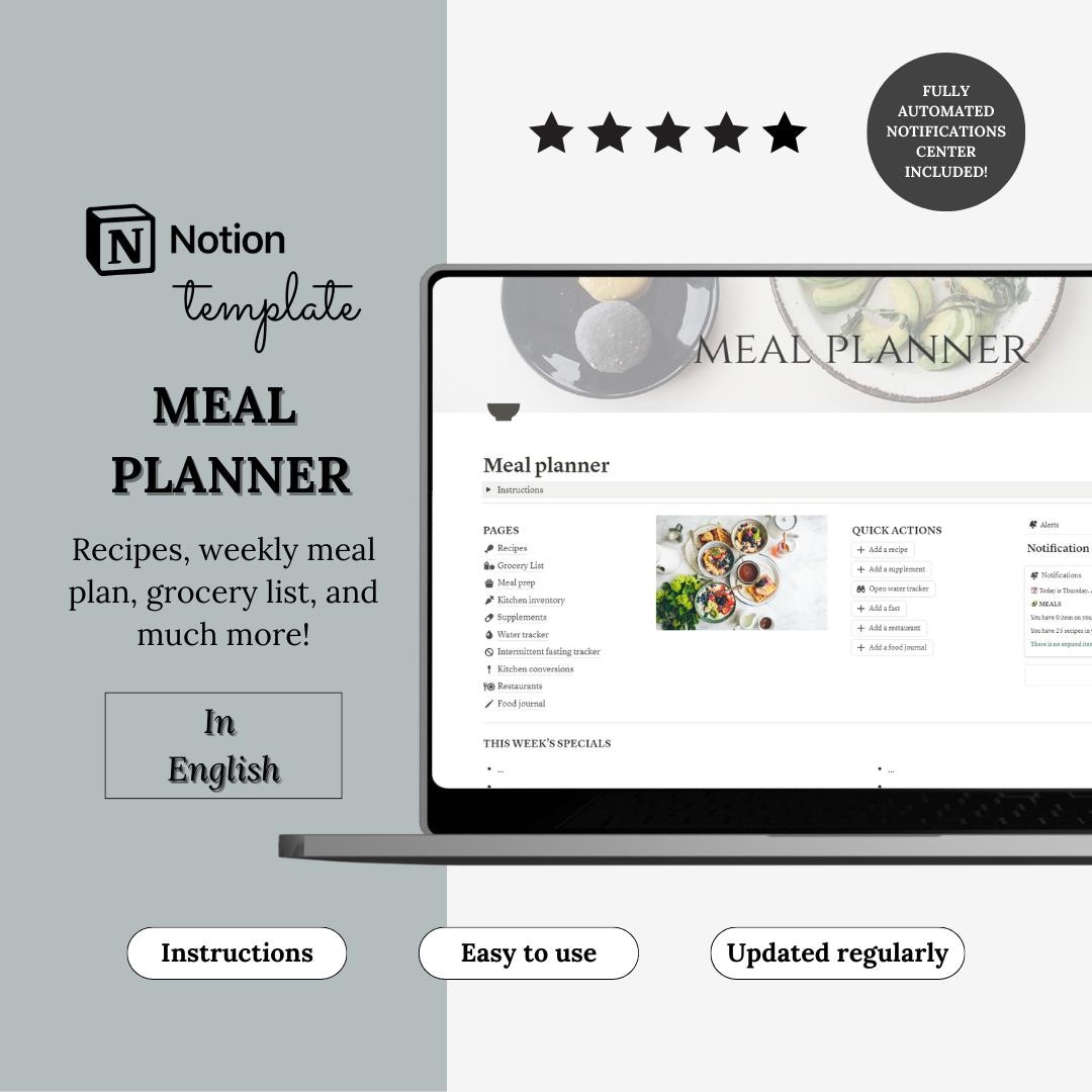 Notion Template Meal Planner | Digital Recipe Book, Grocery List ...