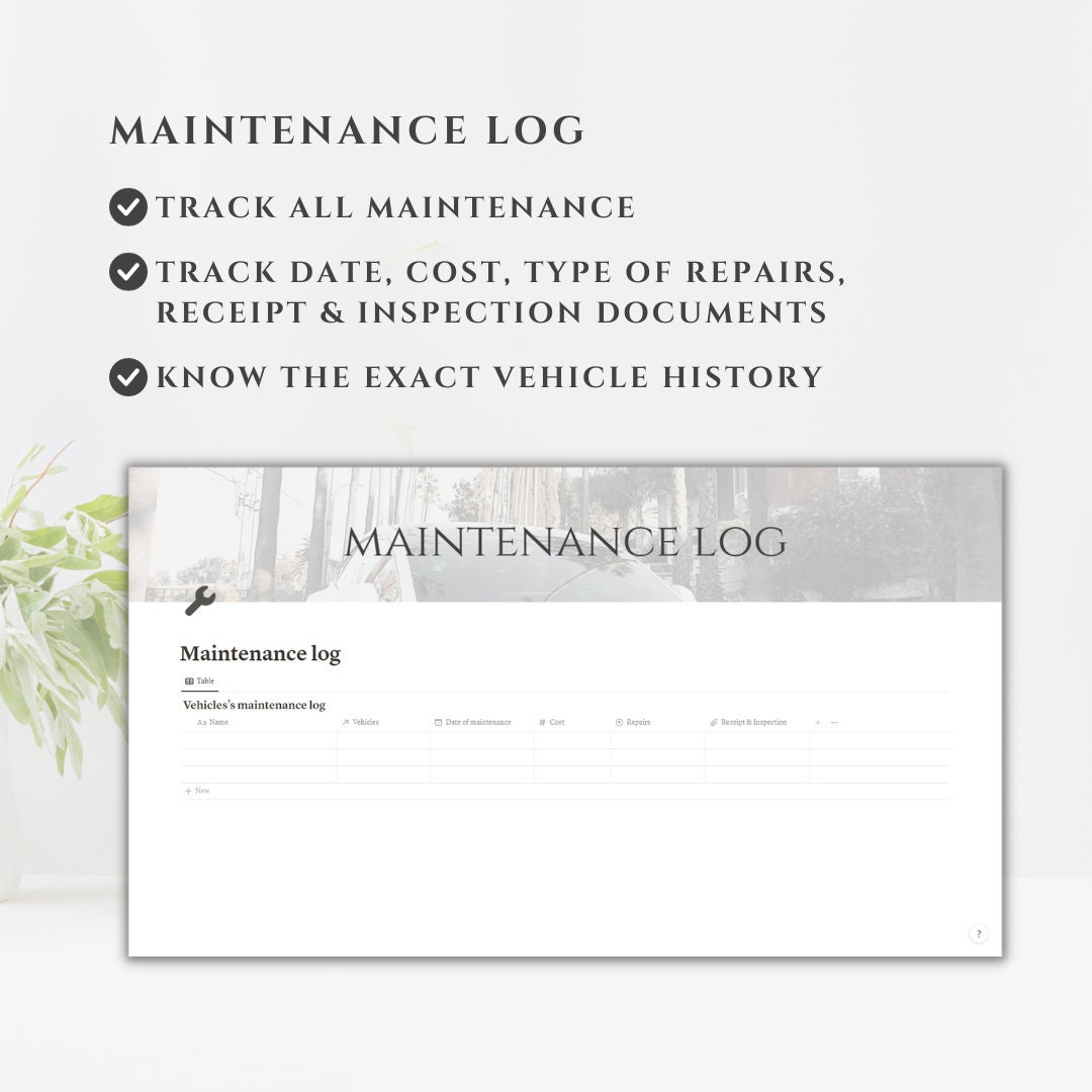Notion Template Vehicle Management Planner Car Management - Etsy Australia