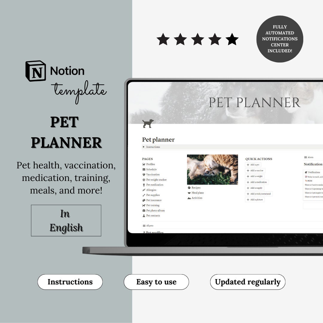 Notion Template Pet Planner, Pet Tracker Notion Personal Life Planner ...