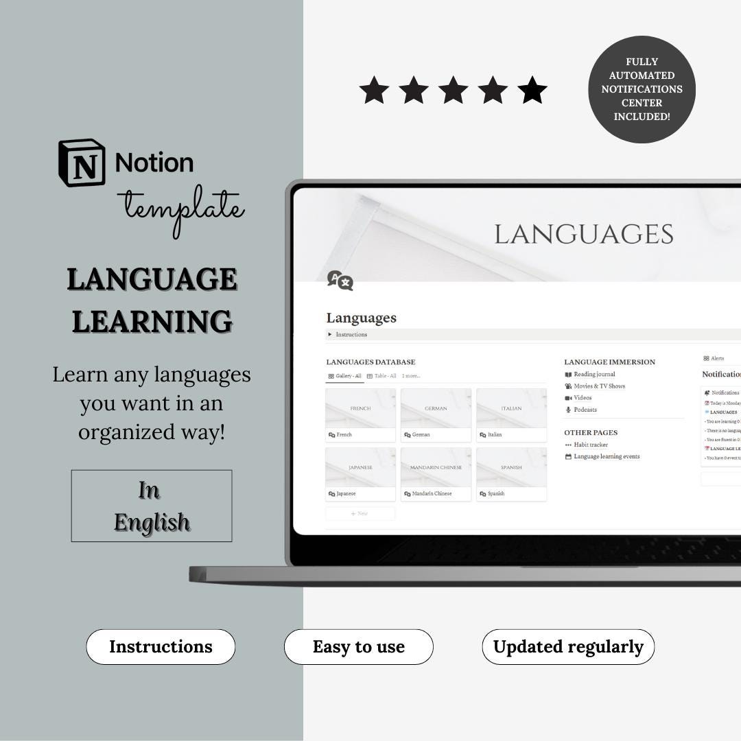 Notion Template Language Learning | Language Planner & Journal ...