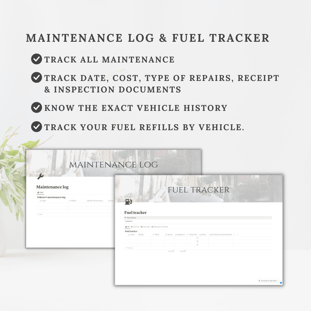 Notion Template Vehicle Management Planner, Car Management, Maintenance ...