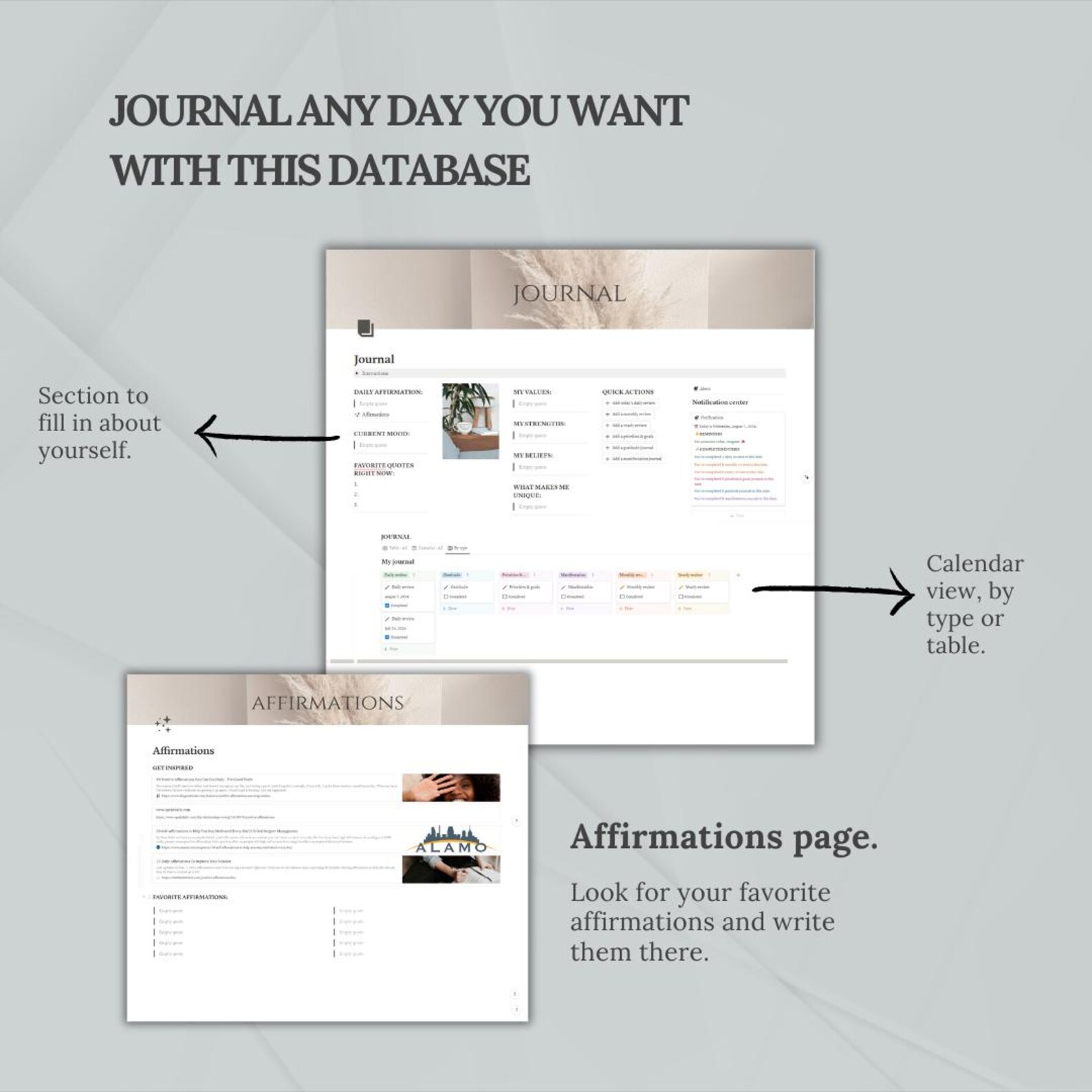 Notion Personal Journal Template | Daily Affirmations, Gratitude ...
