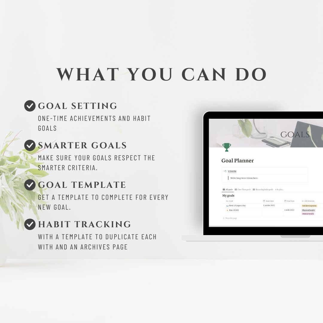 Notion Goal Planner Template Goal Tracker Notion Dashboard Life Planner ...
