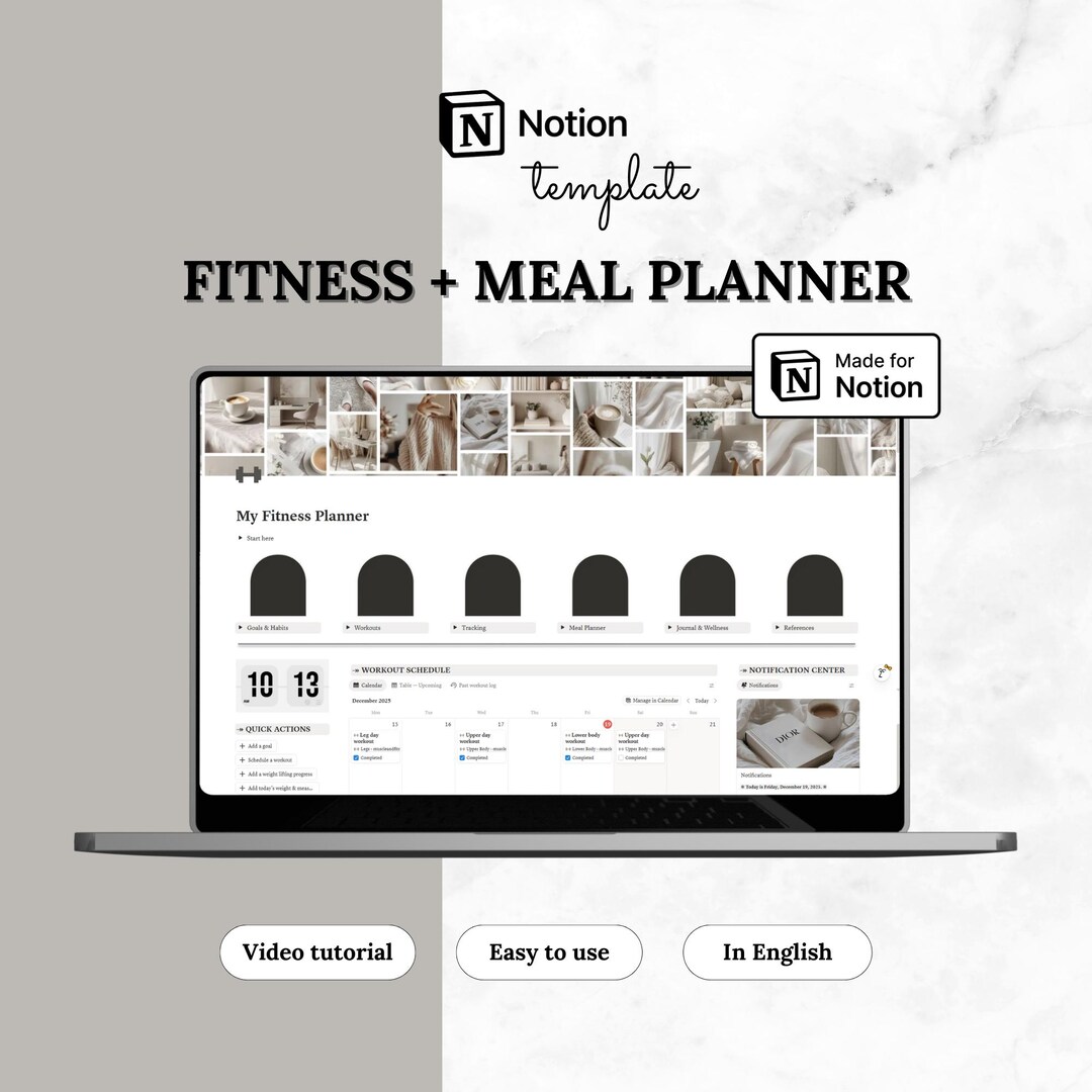 Notion Template Fitness Planner | Workout Log, Weight Loss Tracker, Gym ...