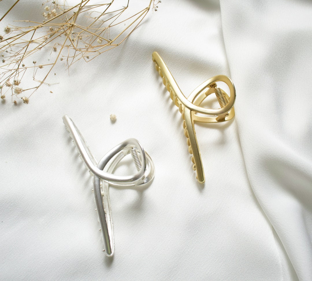 Extra Large Metal Hair Claw Clip for French Twist, Gold Silver Metal ...