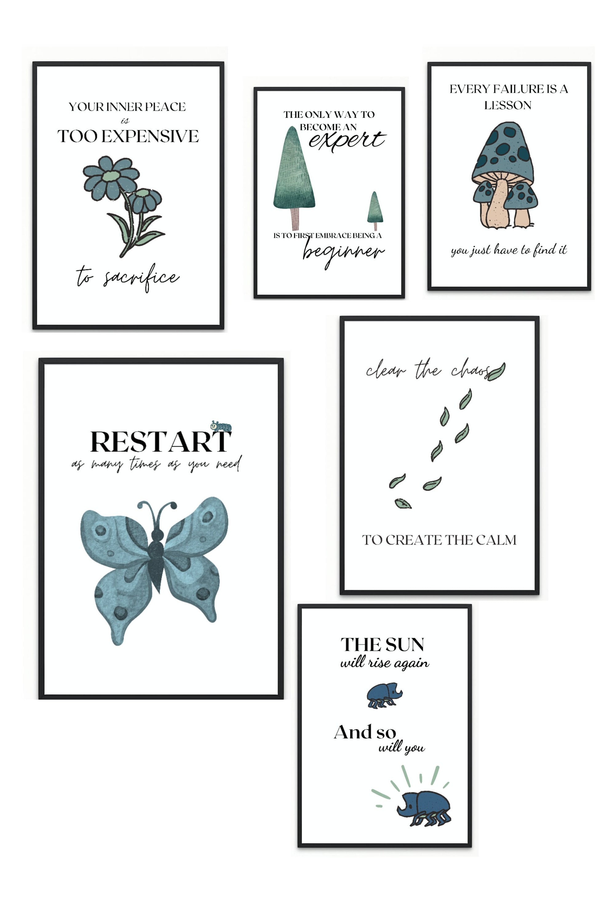 Positivity Wall Art, Personal Growth Wall Art, Nature THEME Prints, Set ...