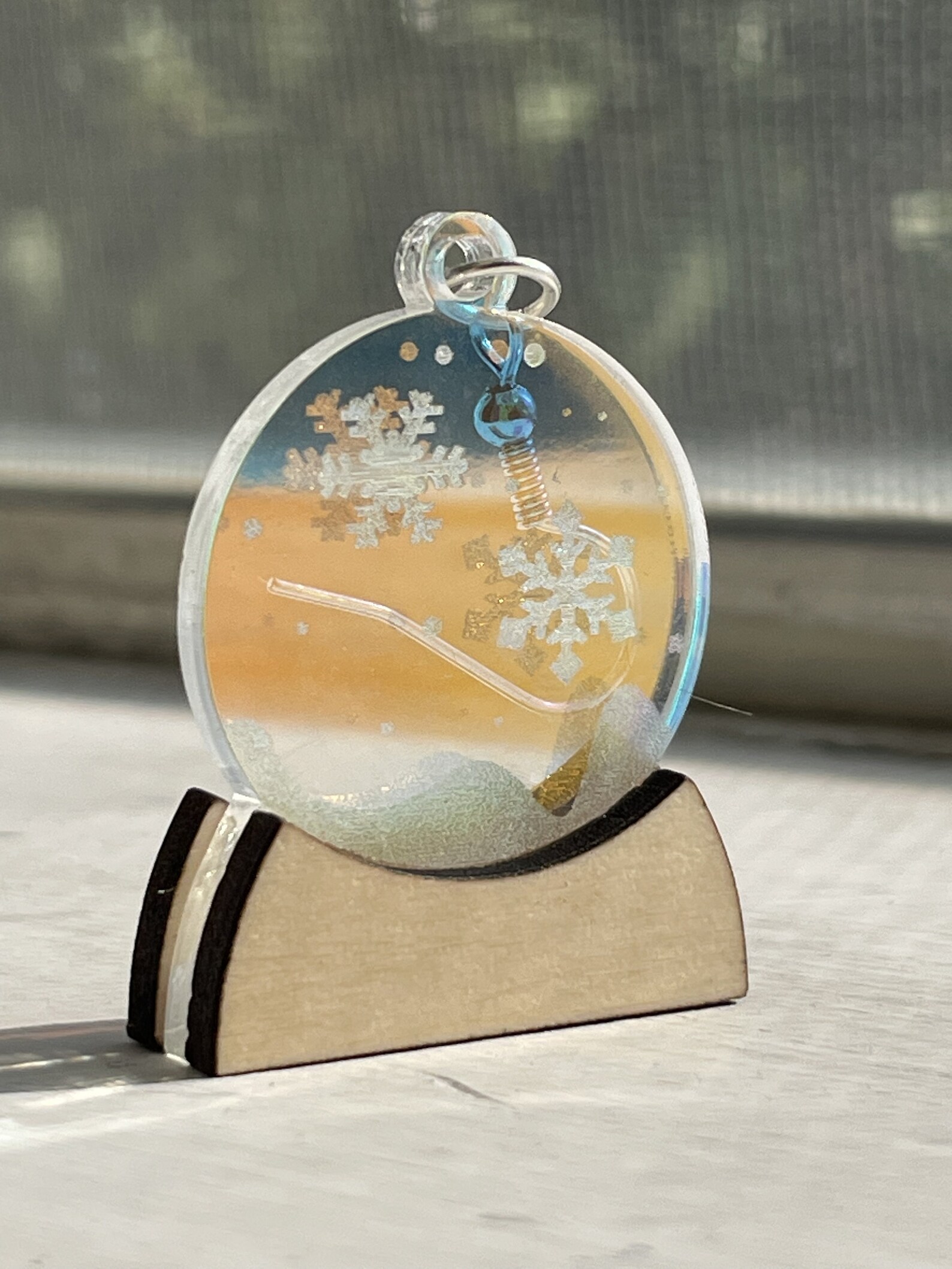 3D Clear and Iridescent Snow Globe Laser-cut Acrylic and Wood - Etsy