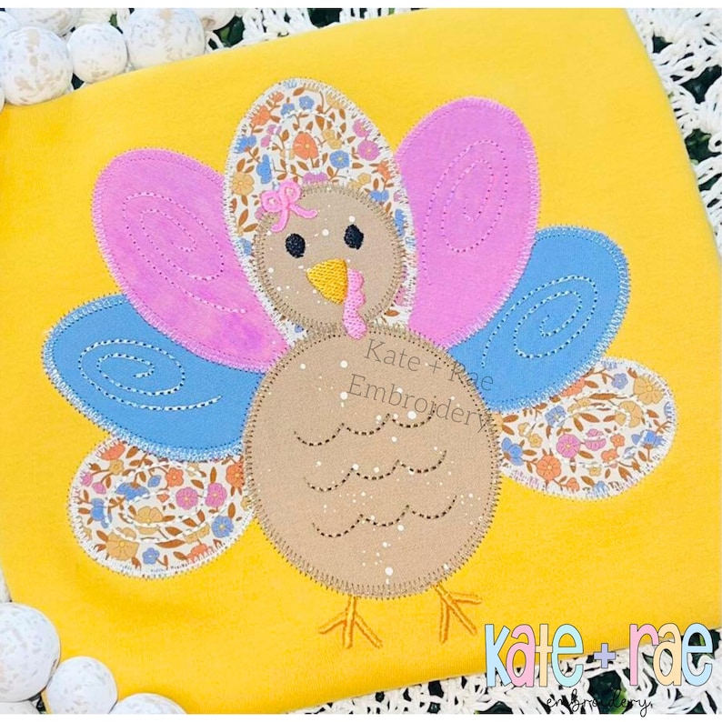 Girl's Thanksgiving Turkey Zigzag Applique Machine Embroidery Design ...