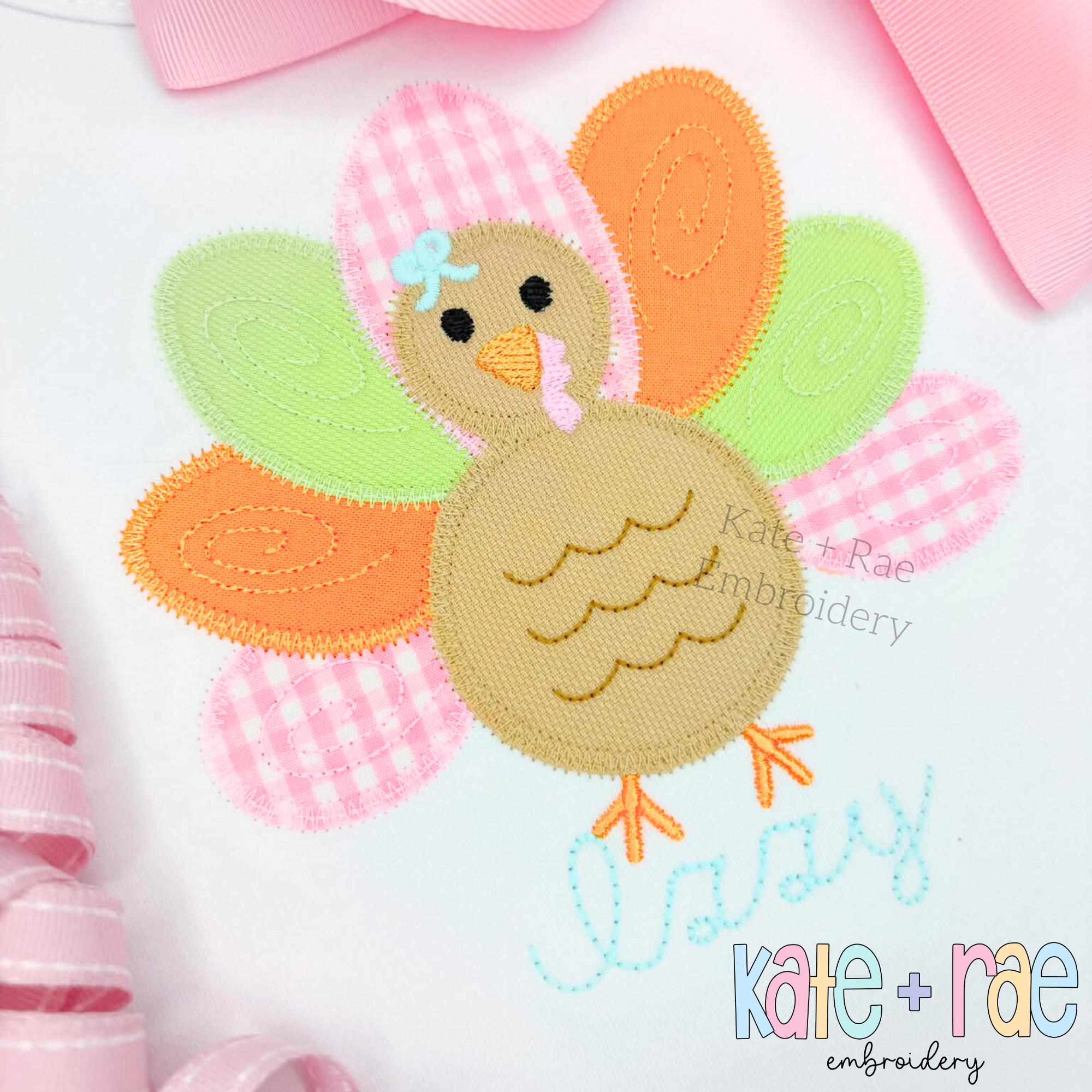 Girl's Thanksgiving Turkey Zigzag Applique Machine Embroidery Design ...