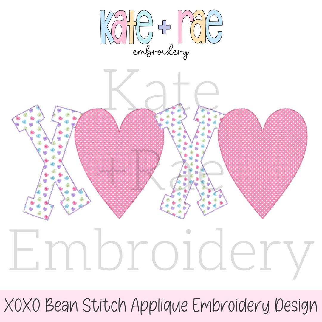 XOXO Bean Stitch Applique Embroidery Design • XOXO Valentine's Day Applique • Machine Embroidery ...