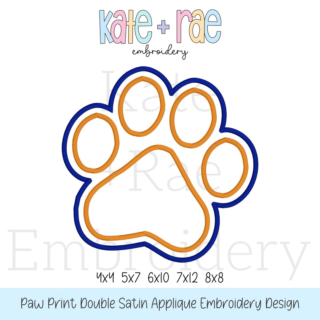 Paw Print Double Satin Stitch Applique Embroidery Design Paw Print ...