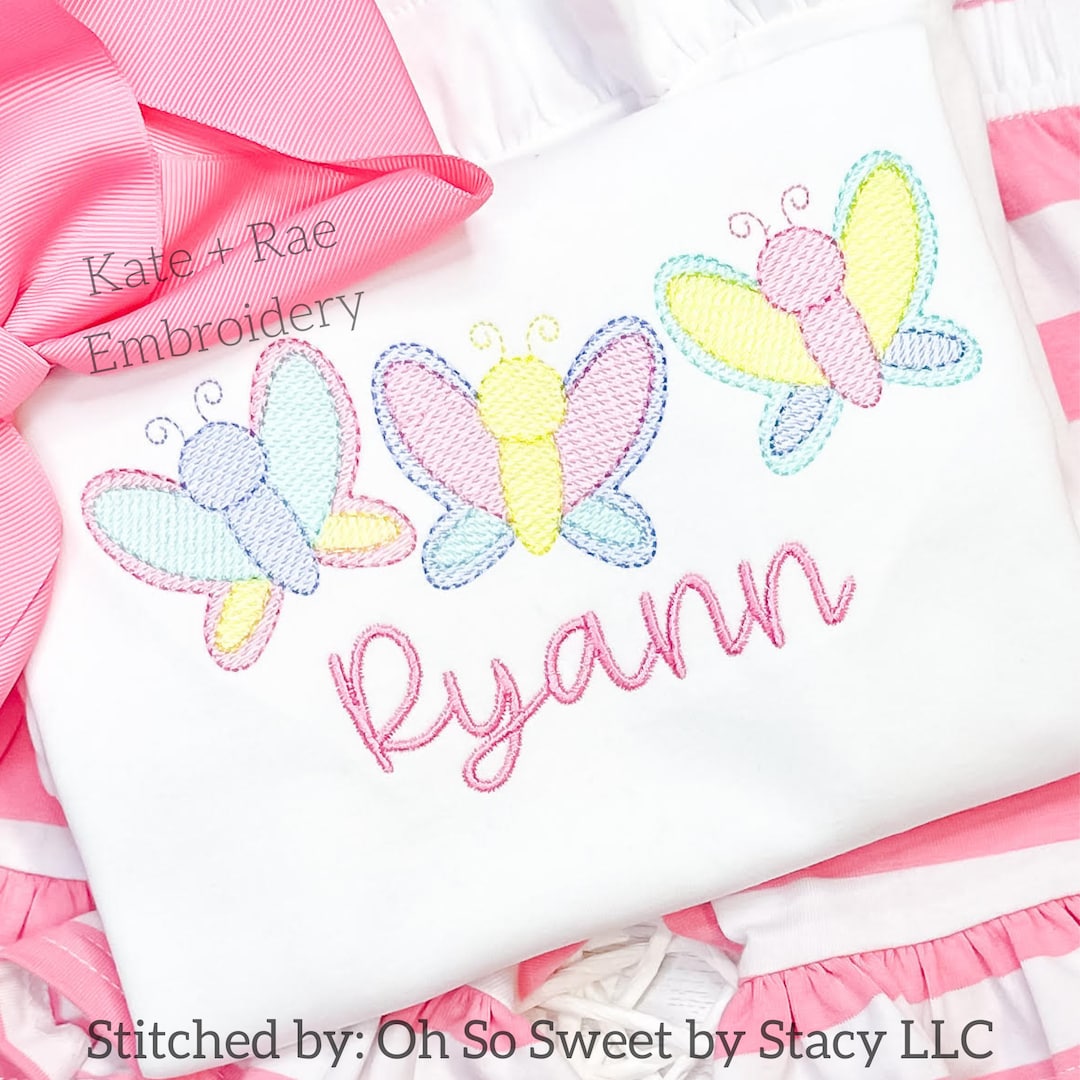 Butterfly Trio Sketch Stitch Embroidery Design - Butterfly Sketch ...