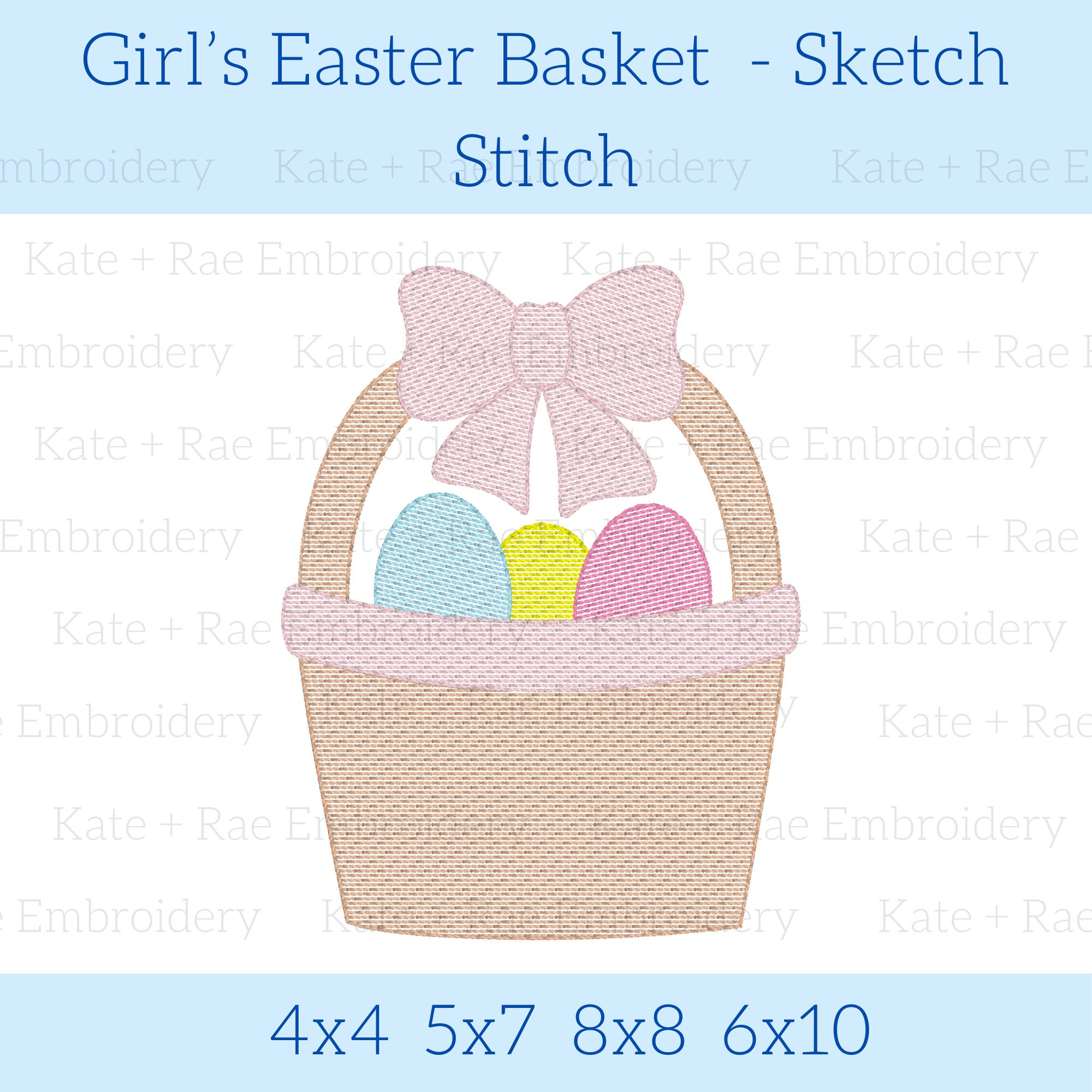 Girl's Simple Easter Basket Sketch Stitch Embroidery Design Easter ...