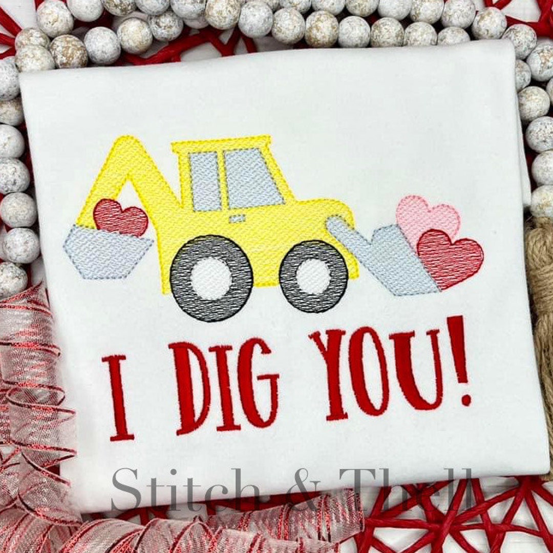 Backhoe Valentine's Day Sketch Embroidery Design - Boys Valentine's Day ...