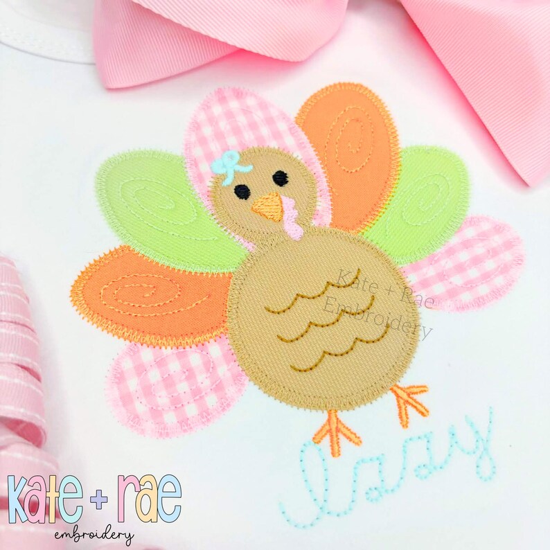 Girl's Thanksgiving Turkey Zigzag Applique Machine Embroidery Design ...