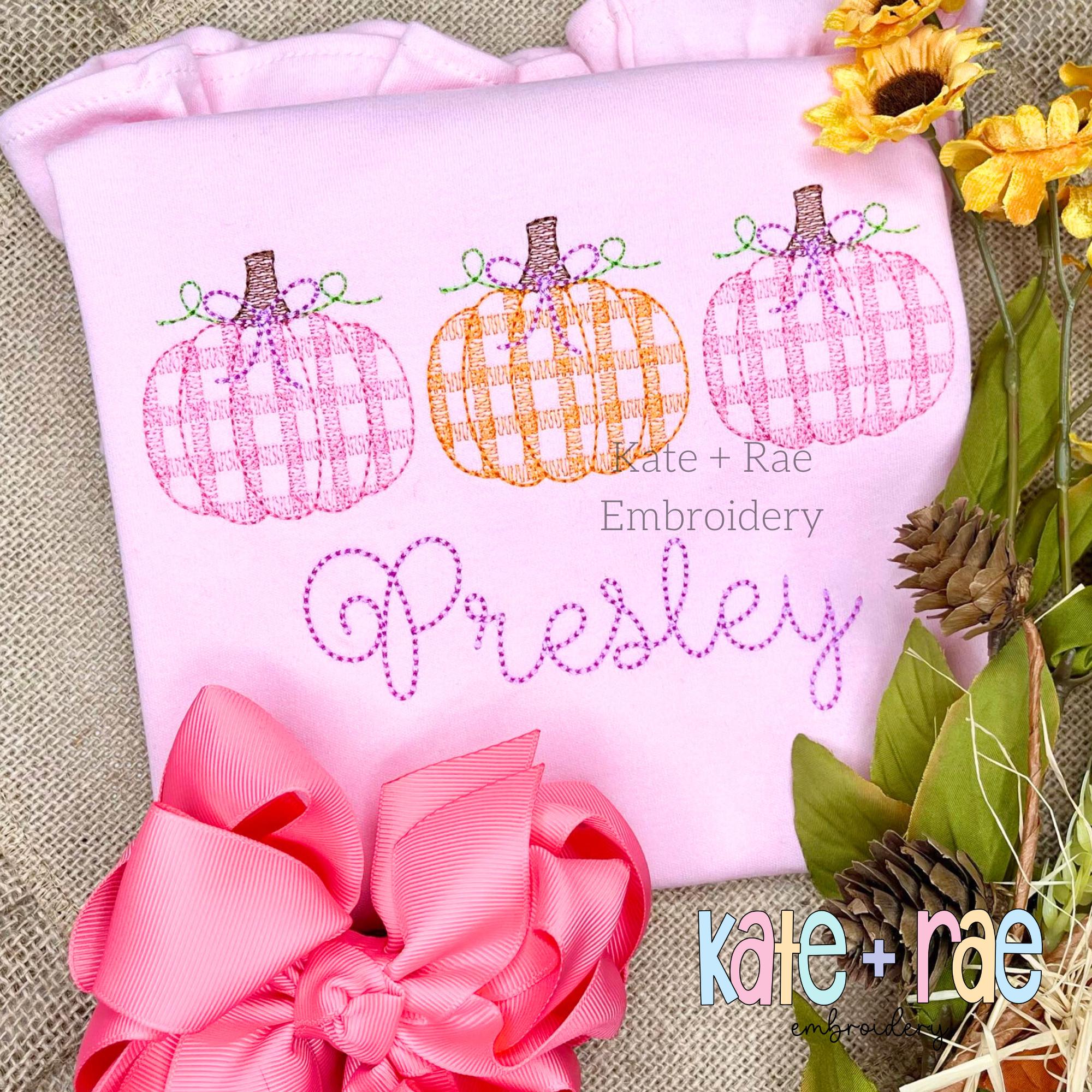 Girls Plaid Filled Pumpkin Trio Embroidery Design - Girls Pumpkin ...