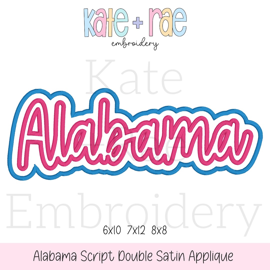 Alabama Script Double Satin Stitch Applique - Alabama Double Applique ...