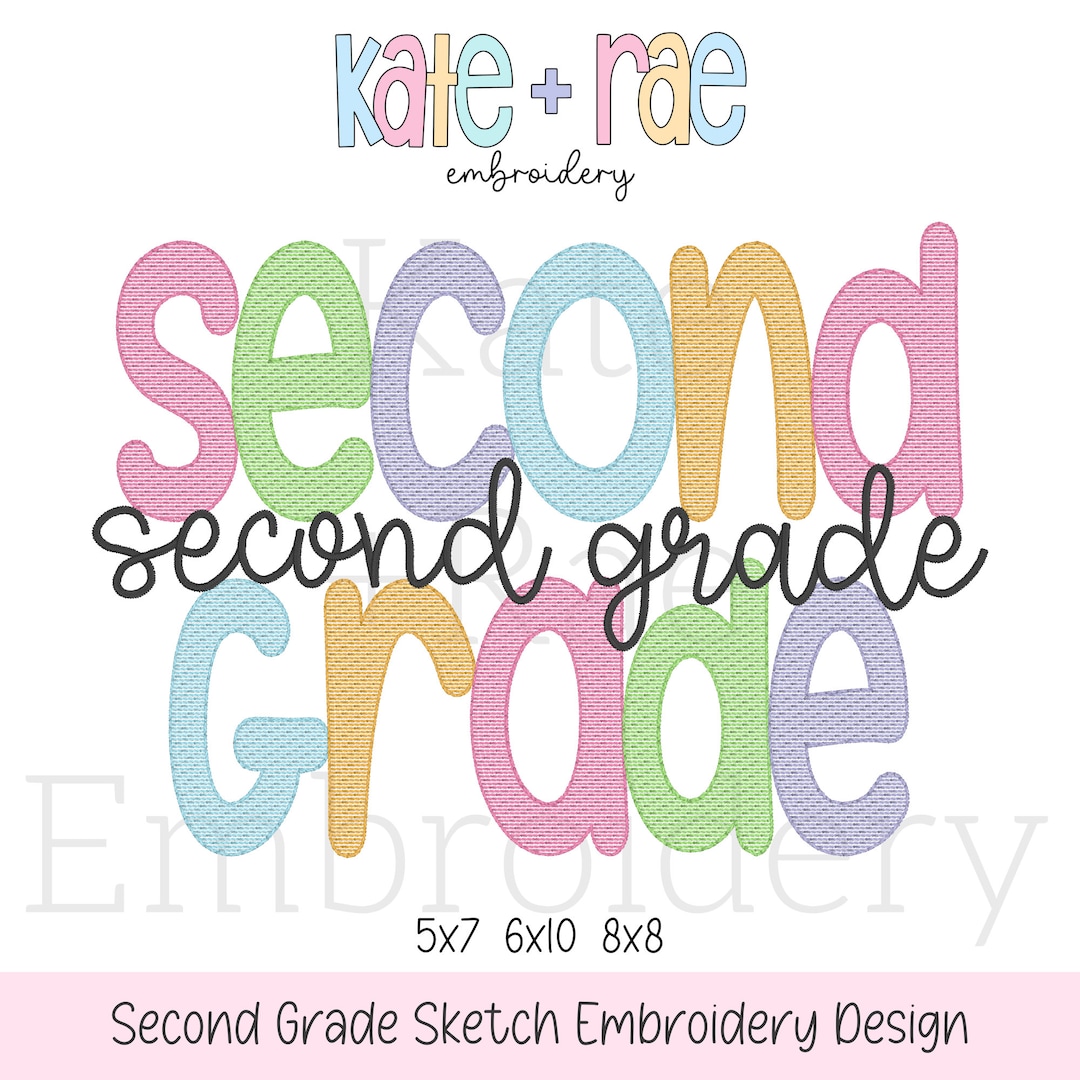 Back to School Second Grade Sketch Stitch Embroidery Design - Back to ...