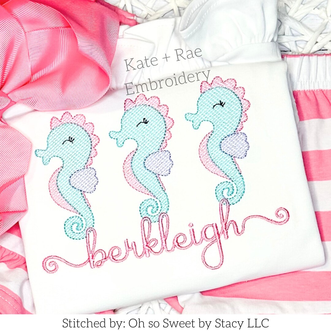 Seahorse Trio Sketch Stitch Embroidery Design - Seahorse Embroidery ...