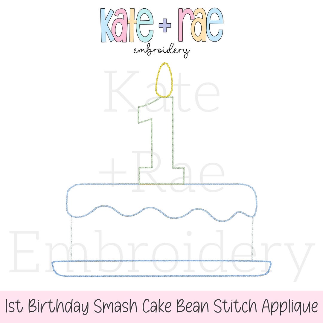 1st Birthday Smash Cake Bean Stitch Applique Embroidery Design • 1st ...