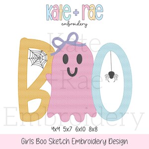Girls Boo Sketch Stitch Embroidery Design - Girls Halloween Sketch ...
