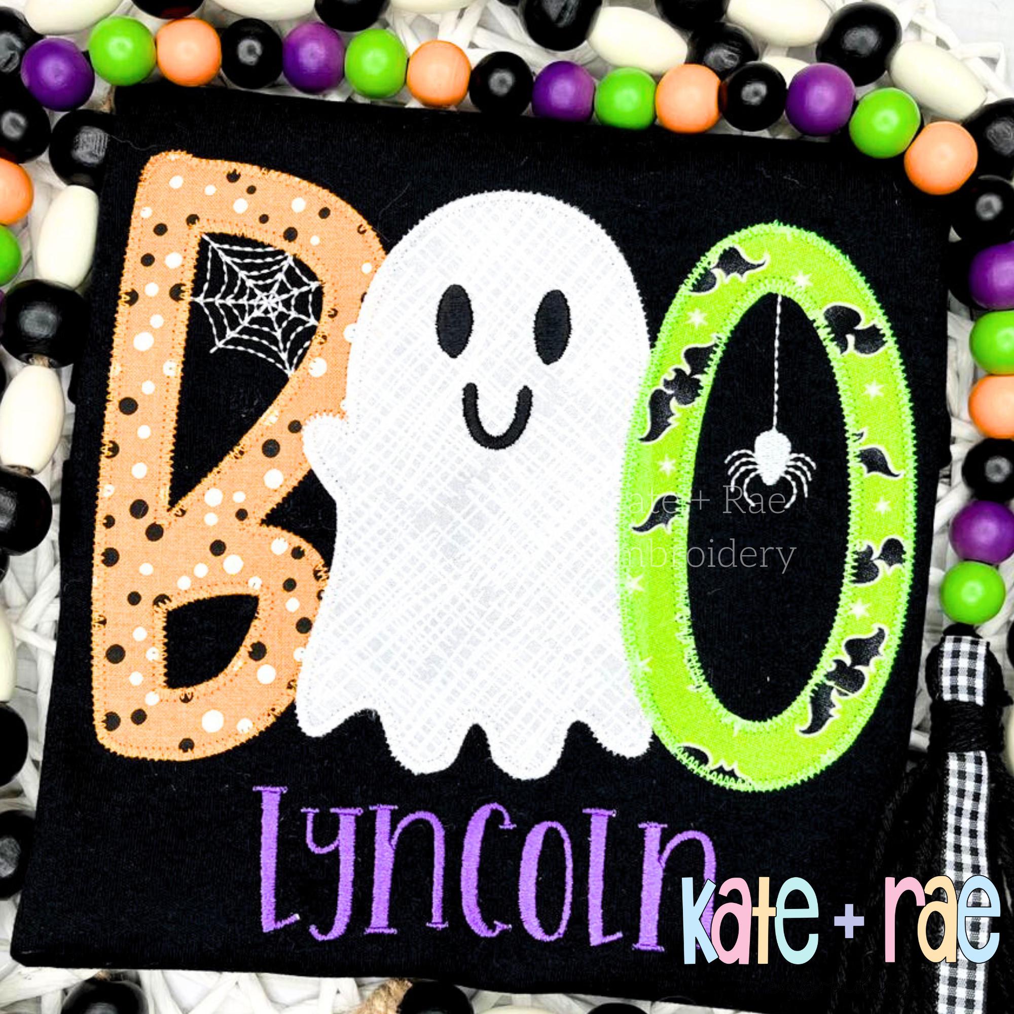 Boy's Boo Zigzag Applique Embroidery Design - Boy's Halloween Applique ...