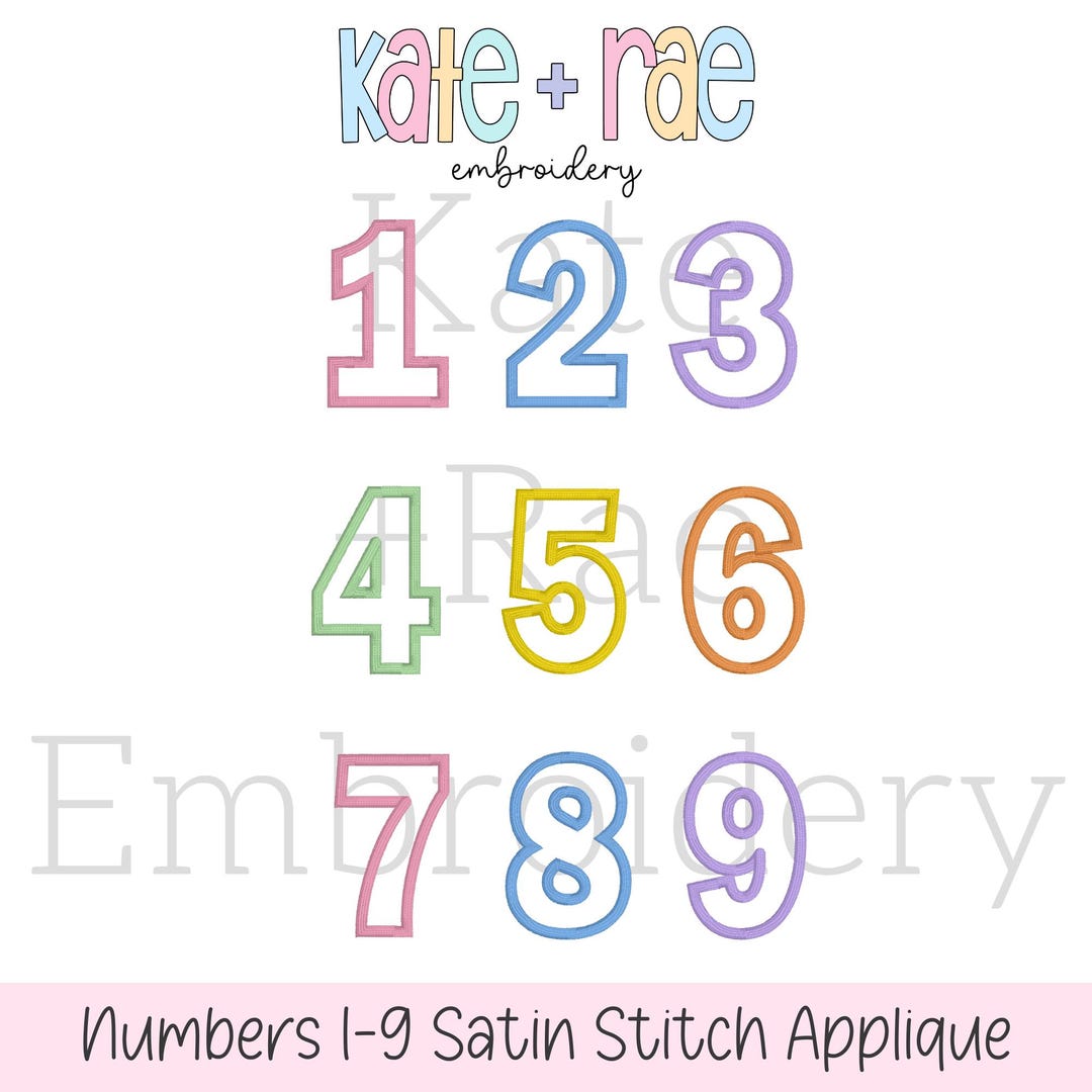 Birthday Numbers Satin Stitch Applique Embroidery Design • Numbers 1-9 ...