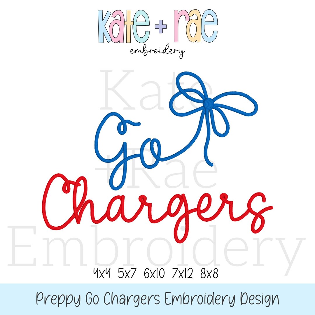 Preppy Go Chargers Embroidery Design - Go Chargers Embroidery Design ...