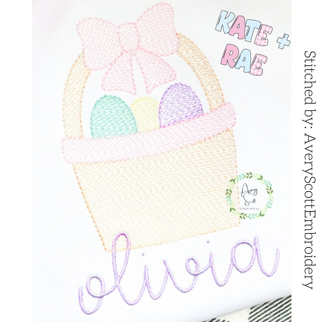 Girl's Simple Easter Basket Sketch Stitch Embroidery Design - Easter ...