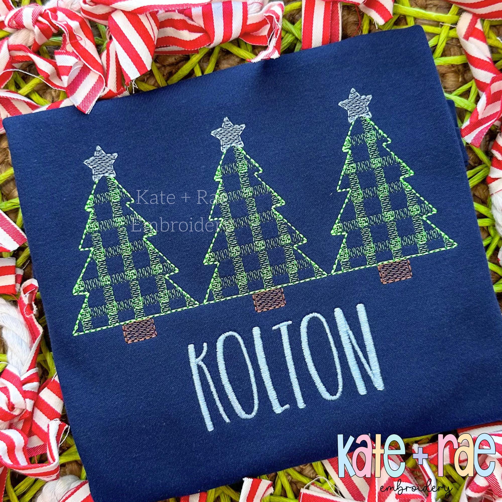 Boys Plaid Christmas Tree Trio Embroidery Design - Boys Christmas Tree ...