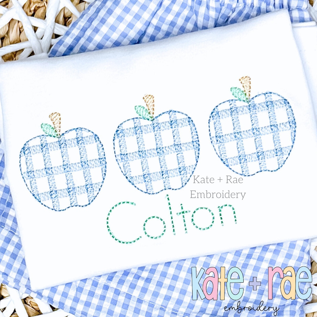 Boys Plaid Filled Apple Trio Embroidery Design - Boys Back to School ...