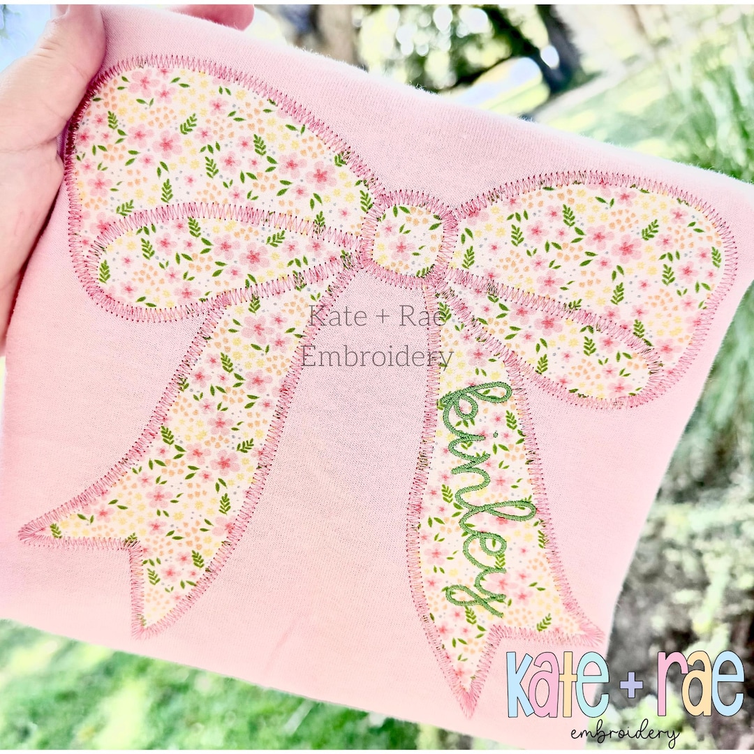 Kinley Bow Zigzag Stitch Applique Embroidery Design - Bow Applique ...