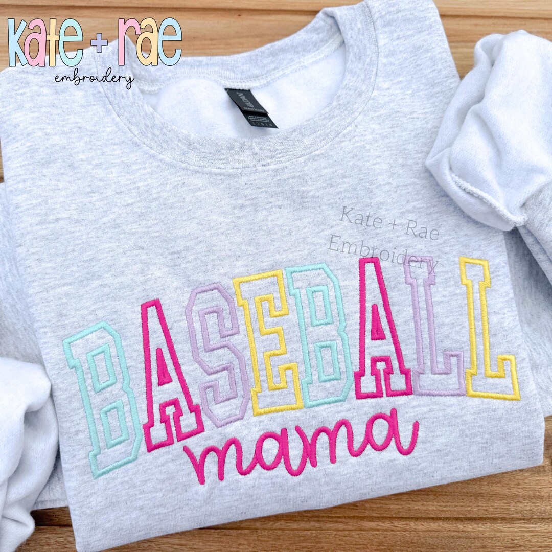 Curved Baseball Mama Satin Stitch Outline Embroidery Design • Baseball ...