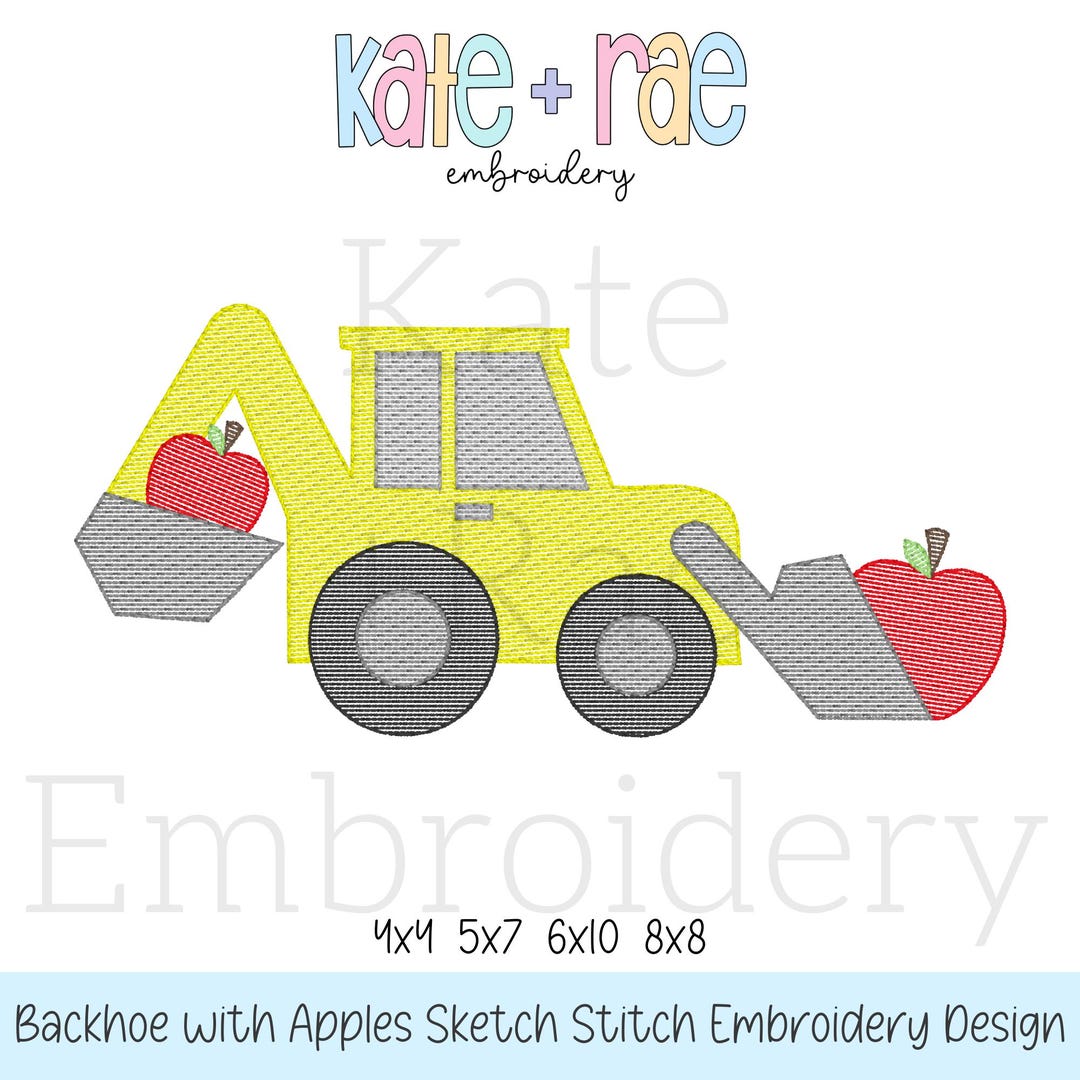 Boys Backhoe With Apples Sketch Stitch Embroidery Design Boys Back to ...
