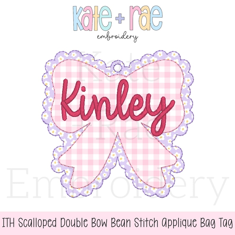 ITH Scalloped Bow Bag Tag Double Bean Stitch Applique Embroidery Design ...