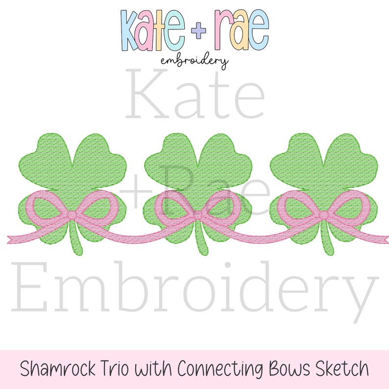 Shamrock Trio With Connecting Bows Sketch Stitch Embroidery Design ...
