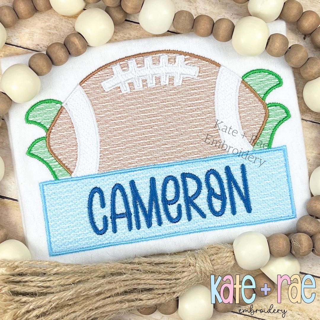 Football With Name Plate Sketch Stitch With Satin Outline Embroidery ...