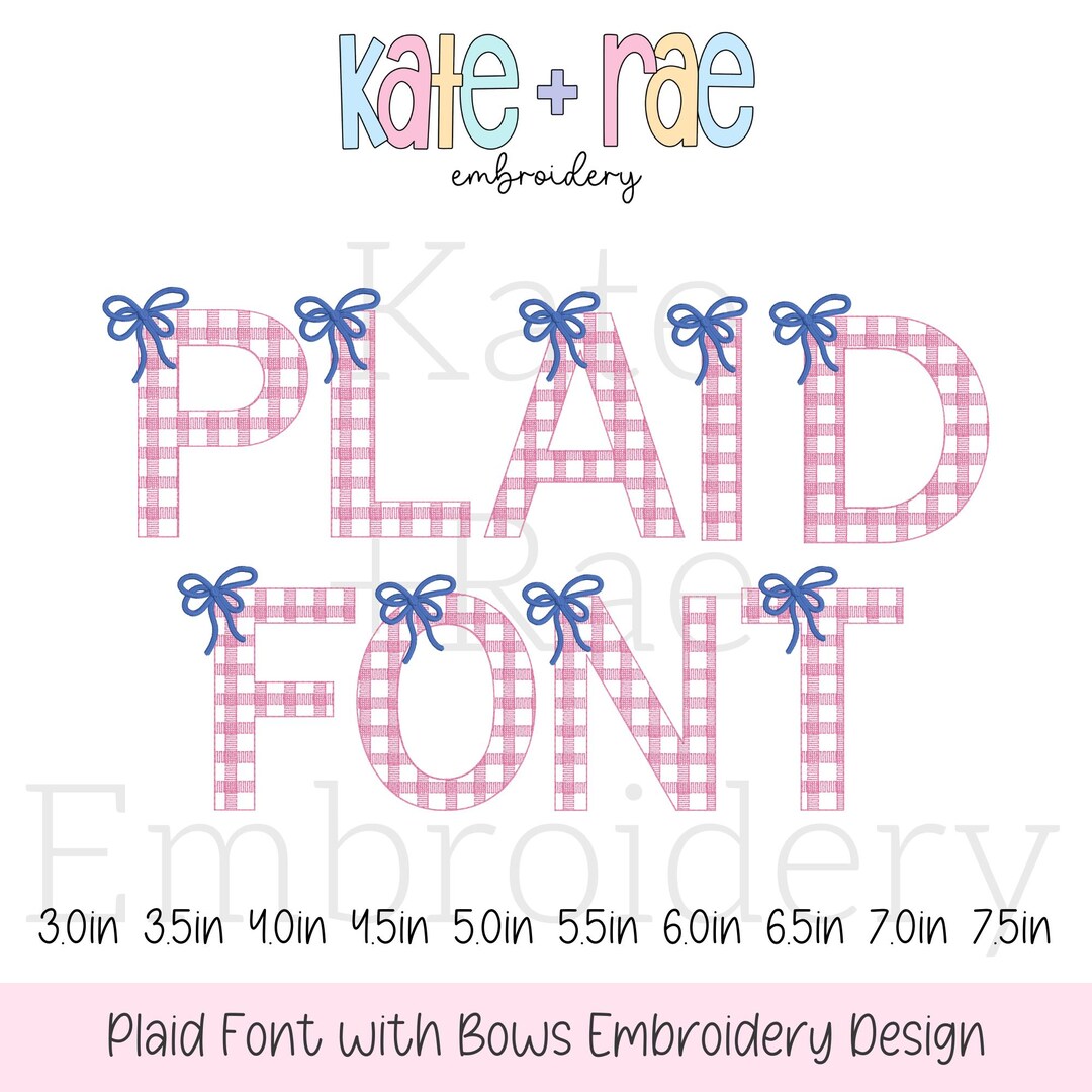 Plaid Font With Bows Embroidery Font - Plaid Embroidery Font - Gingham ...