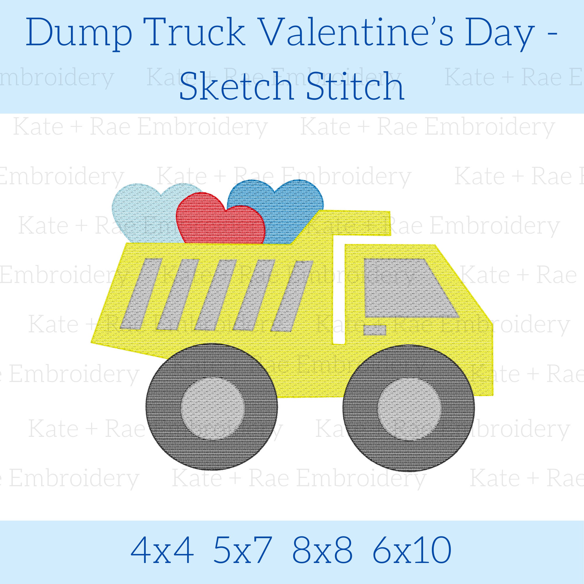 Dump Truck Valentine's Day Sketch Embroidery Design Boys Valentine's ...