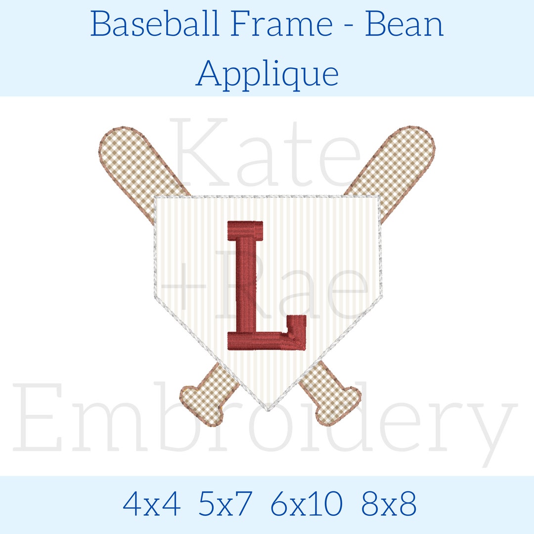Baseball Frame Bean Stitch Applique Embroidery Design - Baseball Bean ...